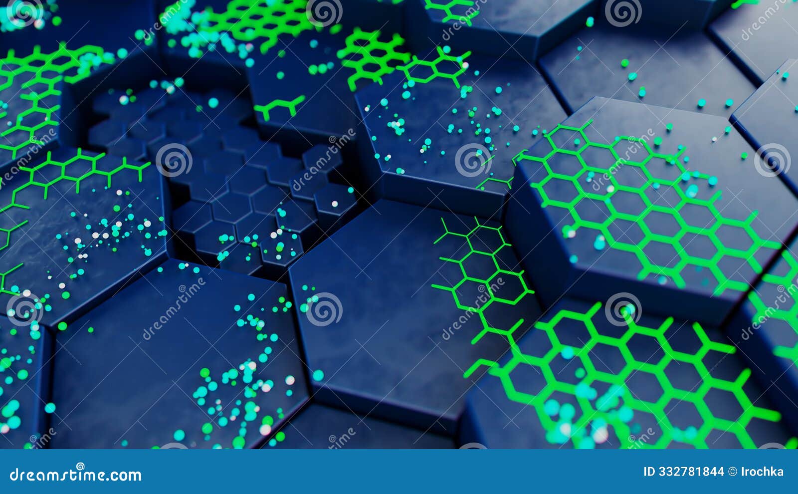 Futuristic Hexagonal Landscape with Neon Green Details Stock ...