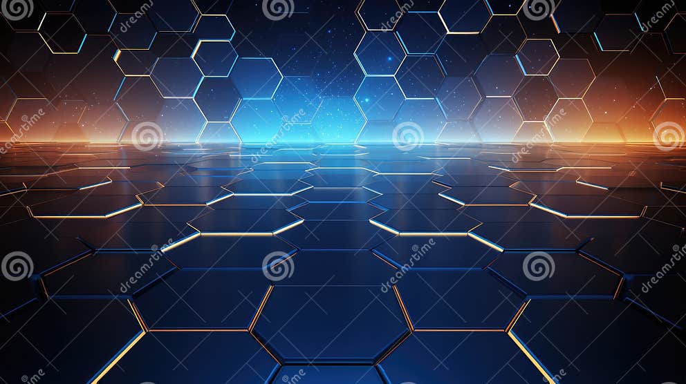 Futuristic Hexagonal Pattern with Glowing Lines at Night Stock ...