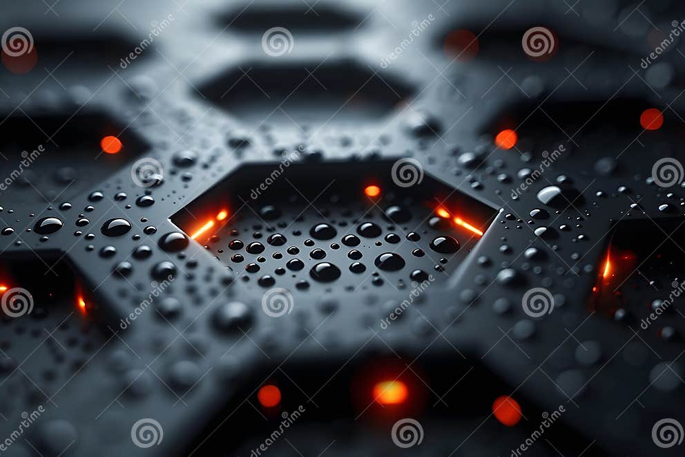 Futuristic Hexagonal Pattern with Water Droplets and Glowing Lights ...