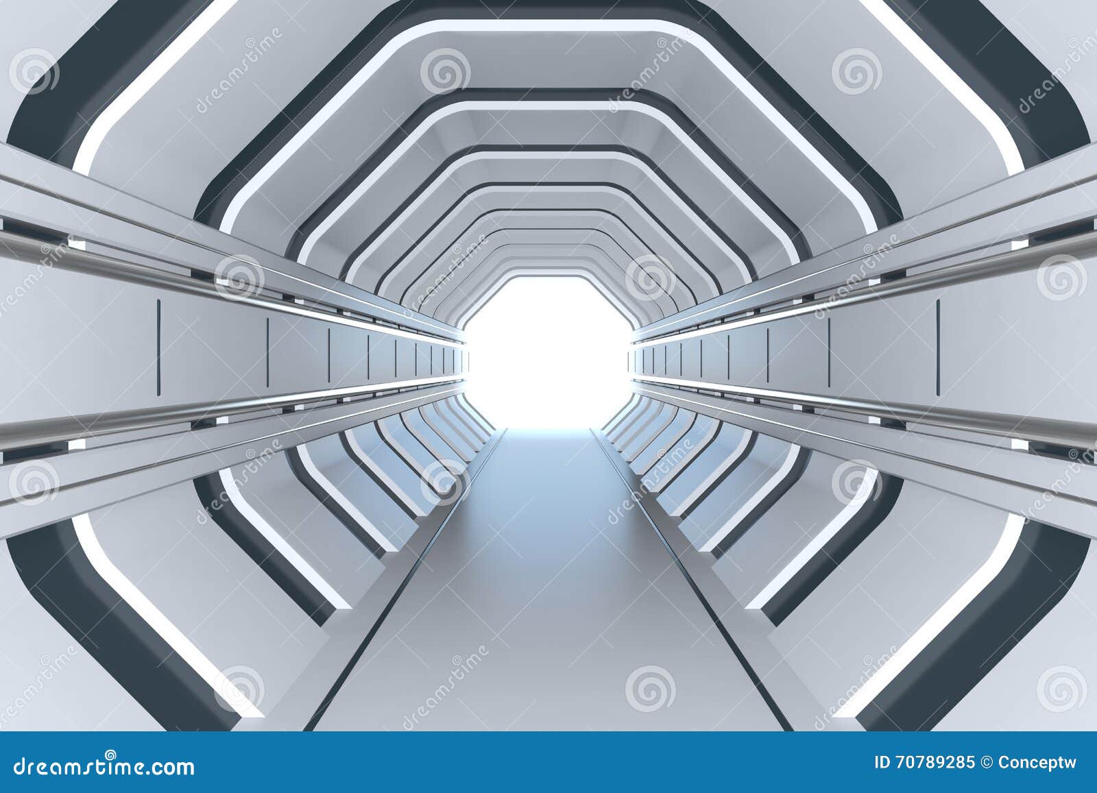 Futuristic Hexagonal Tunnel Stock Illustration - Illustration of white ...