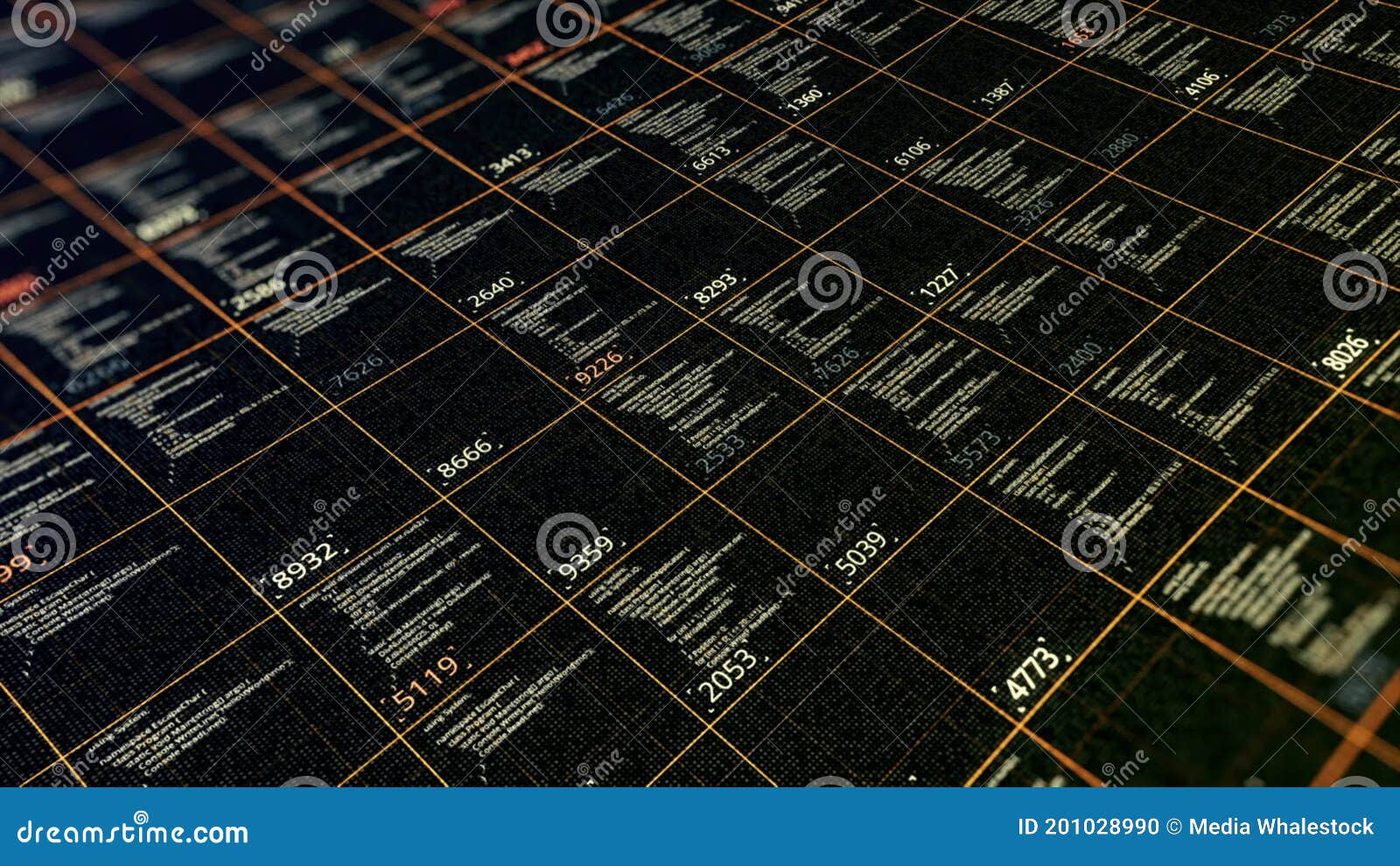 Futuristic Hi Tech Graphic Interface with Digital Code and Data. Animation. Abstract Chart of ...