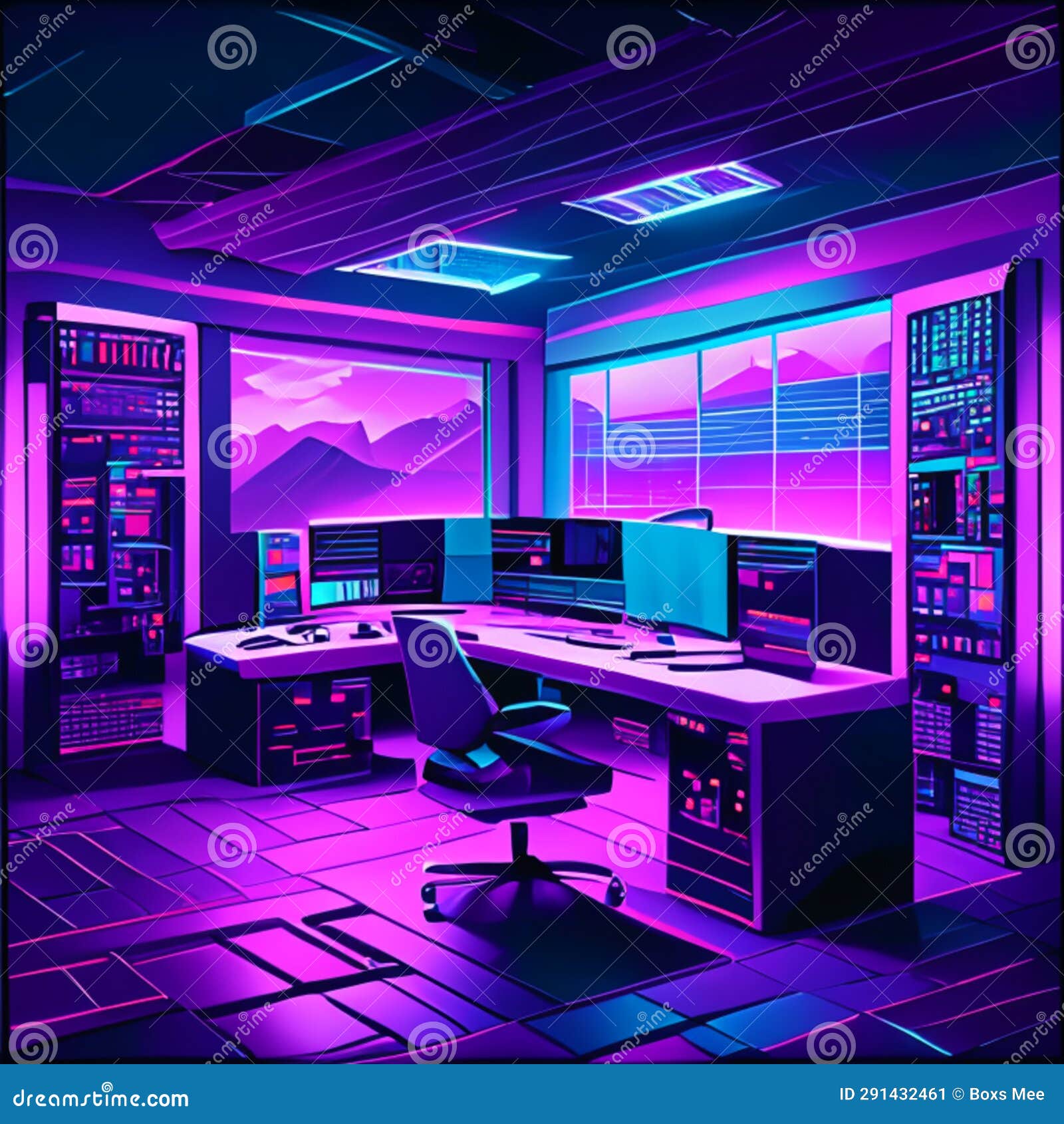 Futuristic Hi-tech Office Interior with Computer and Server Room ...