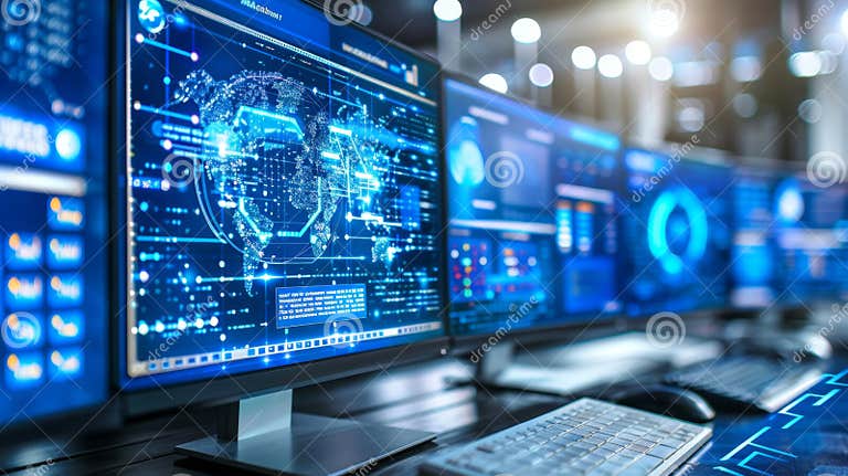 Futuristic High Performance Personal Computer Displayed on Vibrant Blue ...