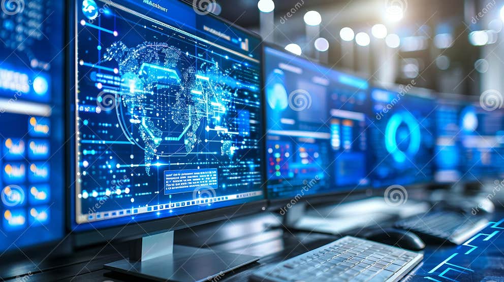 Futuristic High Performance Personal Computer Displayed on Vibrant Blue ...