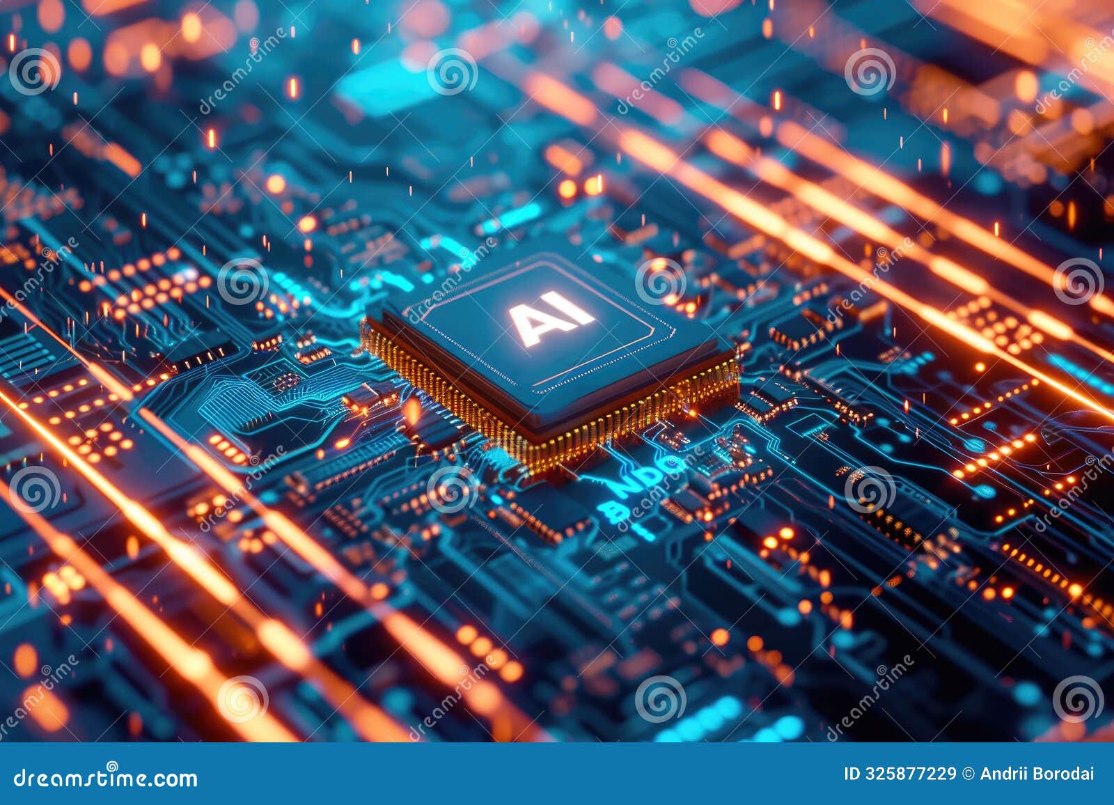 Futuristic High-Speed AI Processor in Motion. Stock Illustration ...