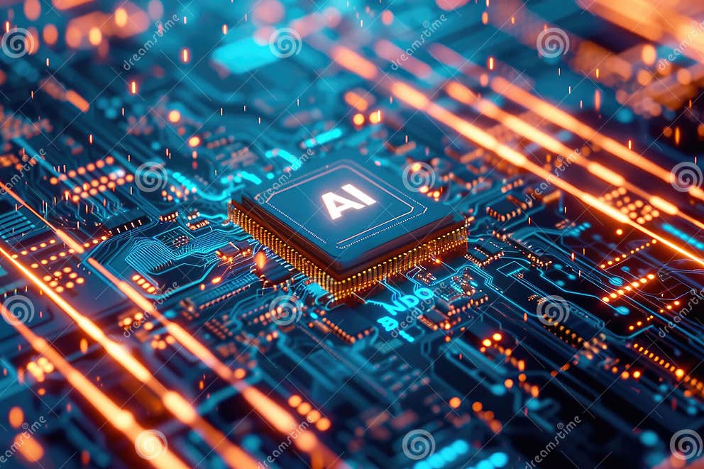 Futuristic High-Speed AI Processor in Motion. Stock Illustration ...