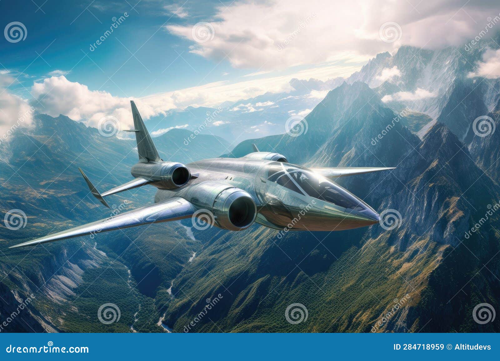Futuristic High-speed Aircraft Flying Over Mountains Stock Image ...