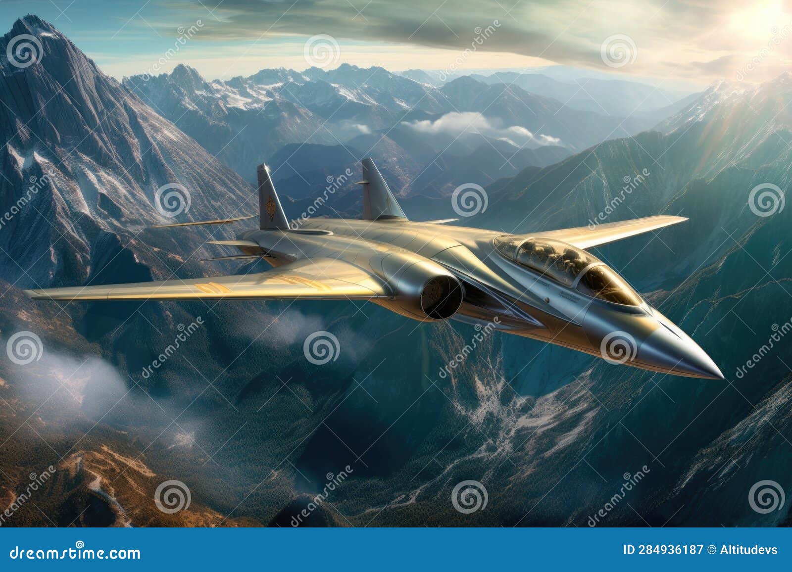 Futuristic High-speed Aircraft Flying Over Mountains Stock Image ...