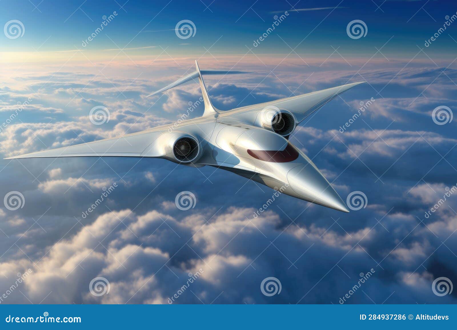 Futuristic High-speed Aircraft Soaring Above Clouds Stock Photo - Image ...