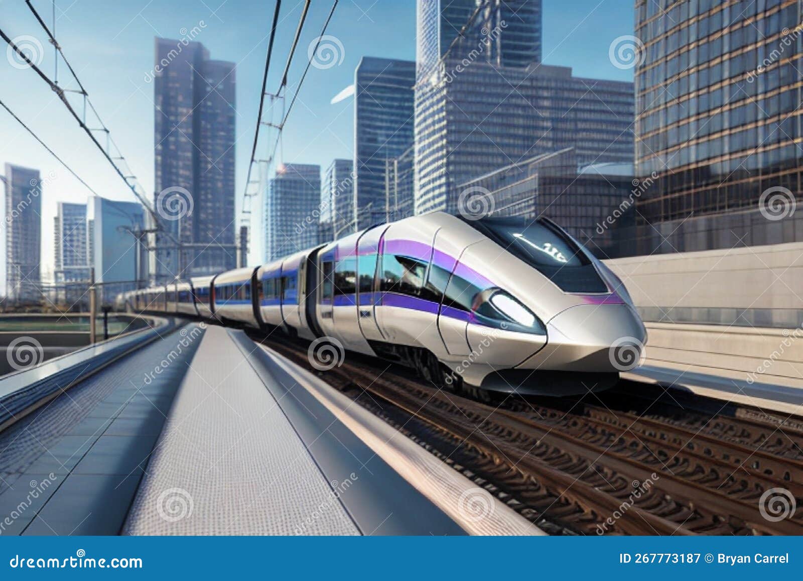 Future Transportation: a High-Speed Rail Train Travels through Urban ...