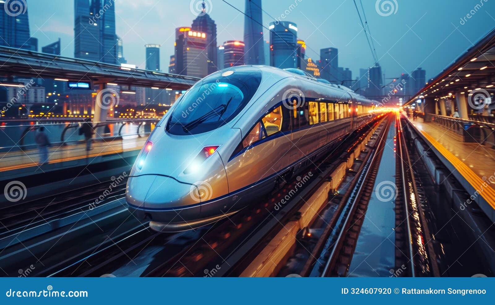 Futuristic High-speed Railway Train Skyscraper Network Interface and ...