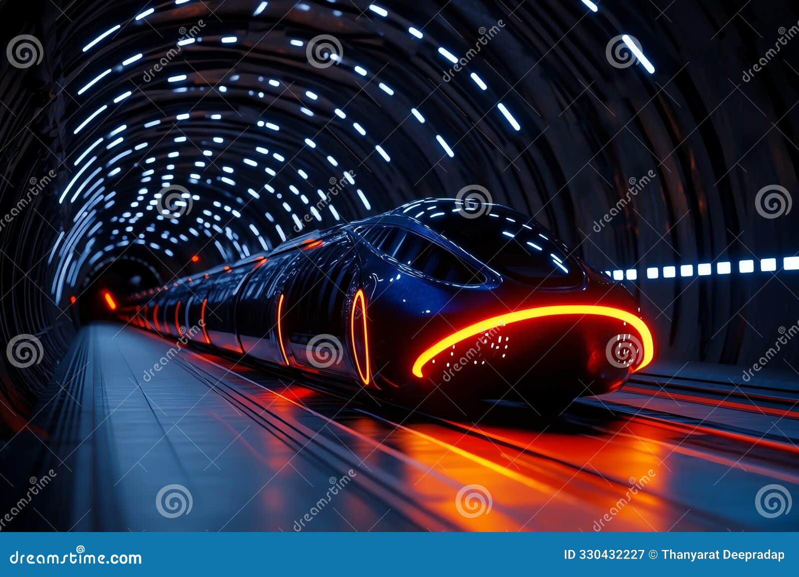 Futuristic High-speed Train Gliding through an Illuminated Tunnel ...