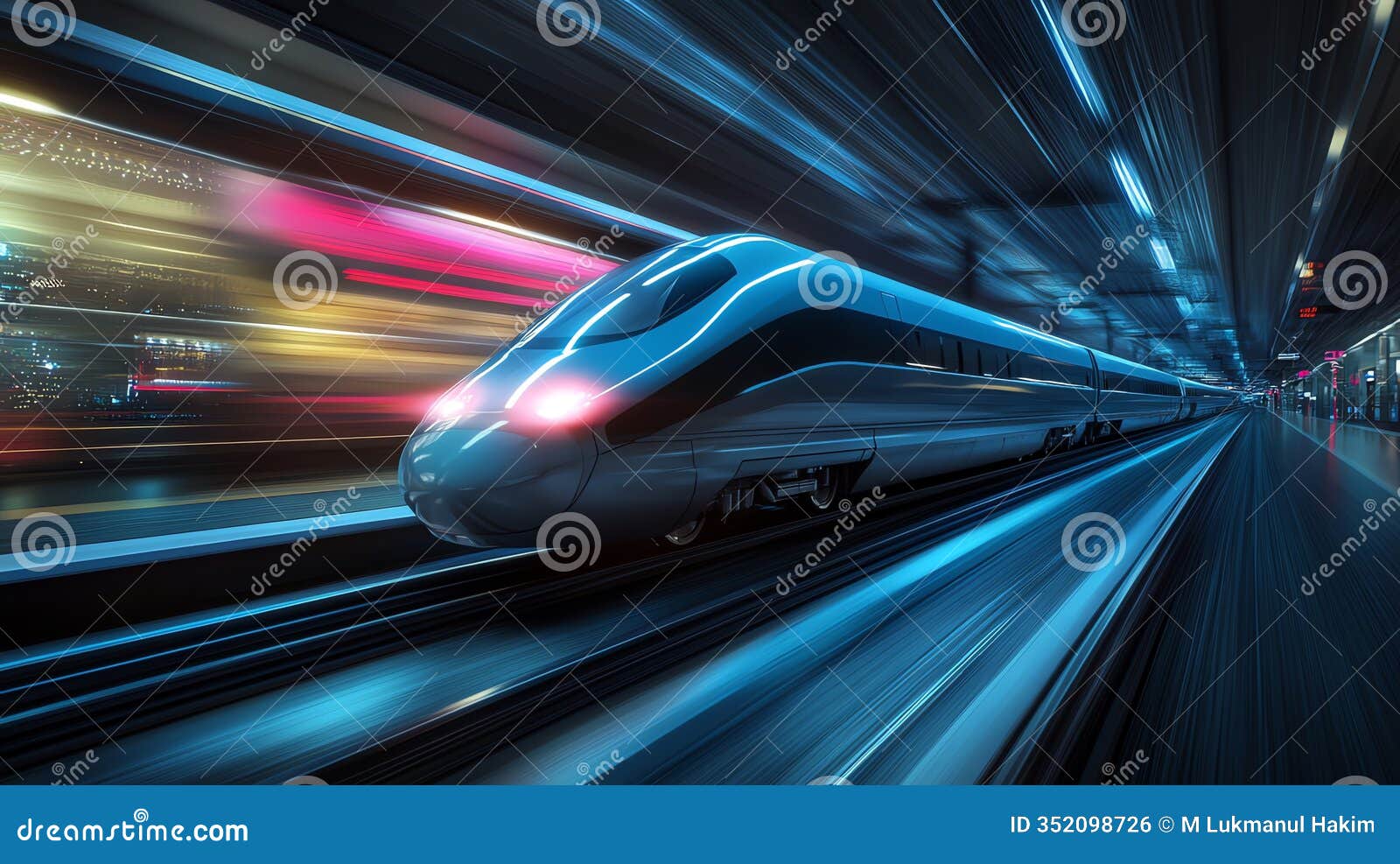 Futuristic High-Speed Train Gliding on Tracks with Motion Blur Stock ...