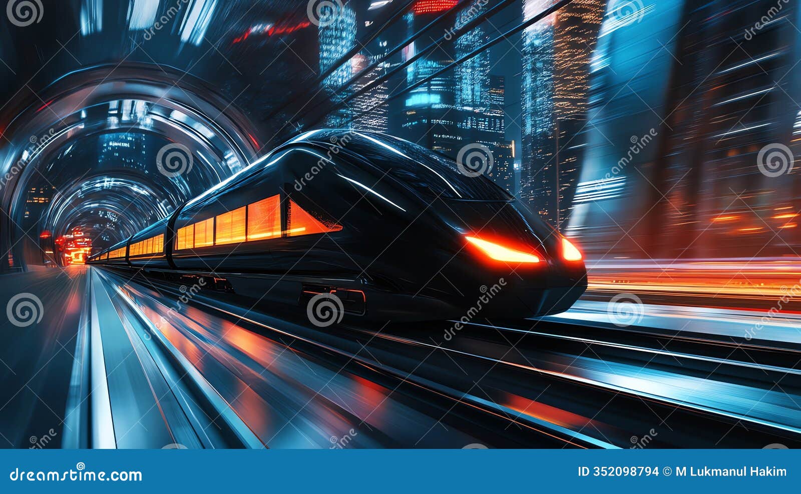 Futuristic High-Speed Train Gliding on Tracks with Motion Blur Stock ...