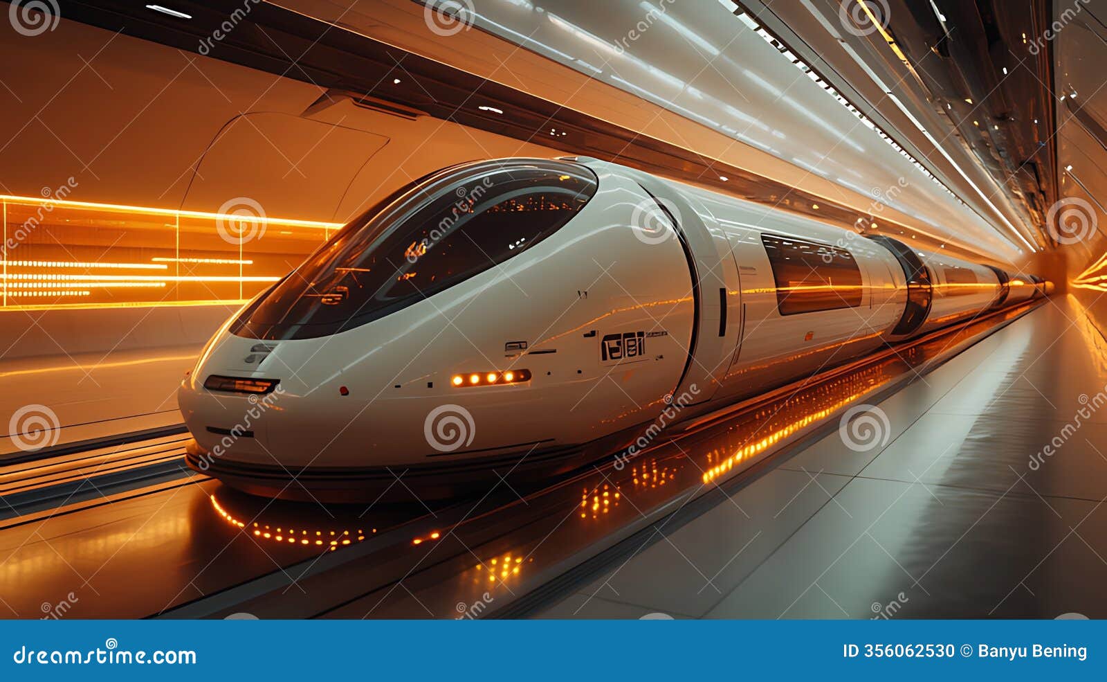 Futuristic High-speed Train in Illuminated Tunnel Stock Illustration ...