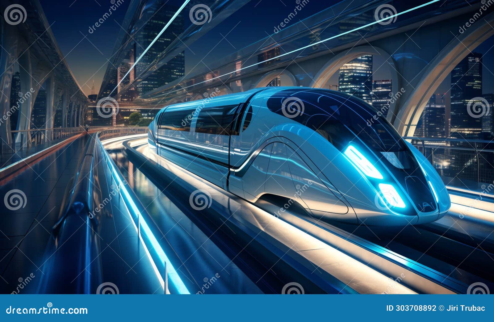 A Futuristic High-speed Train Travels through the City at High Speed Stock Illustration ...