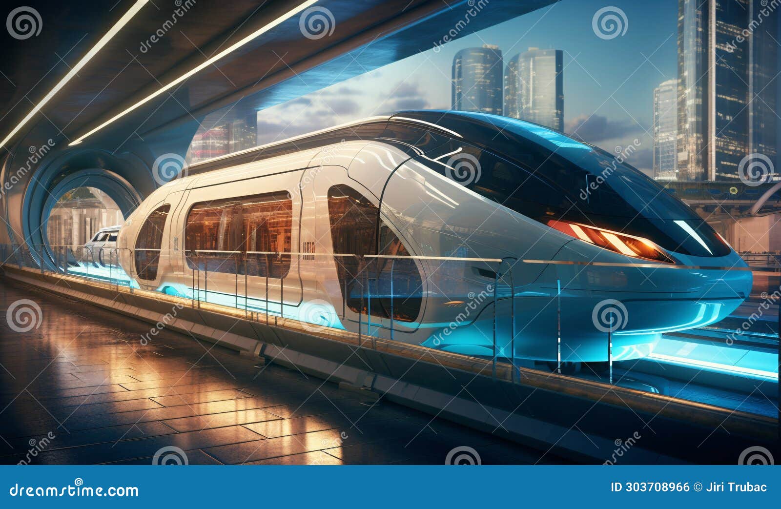 A Futuristic High-speed Train Travels through the City at High Speed ...