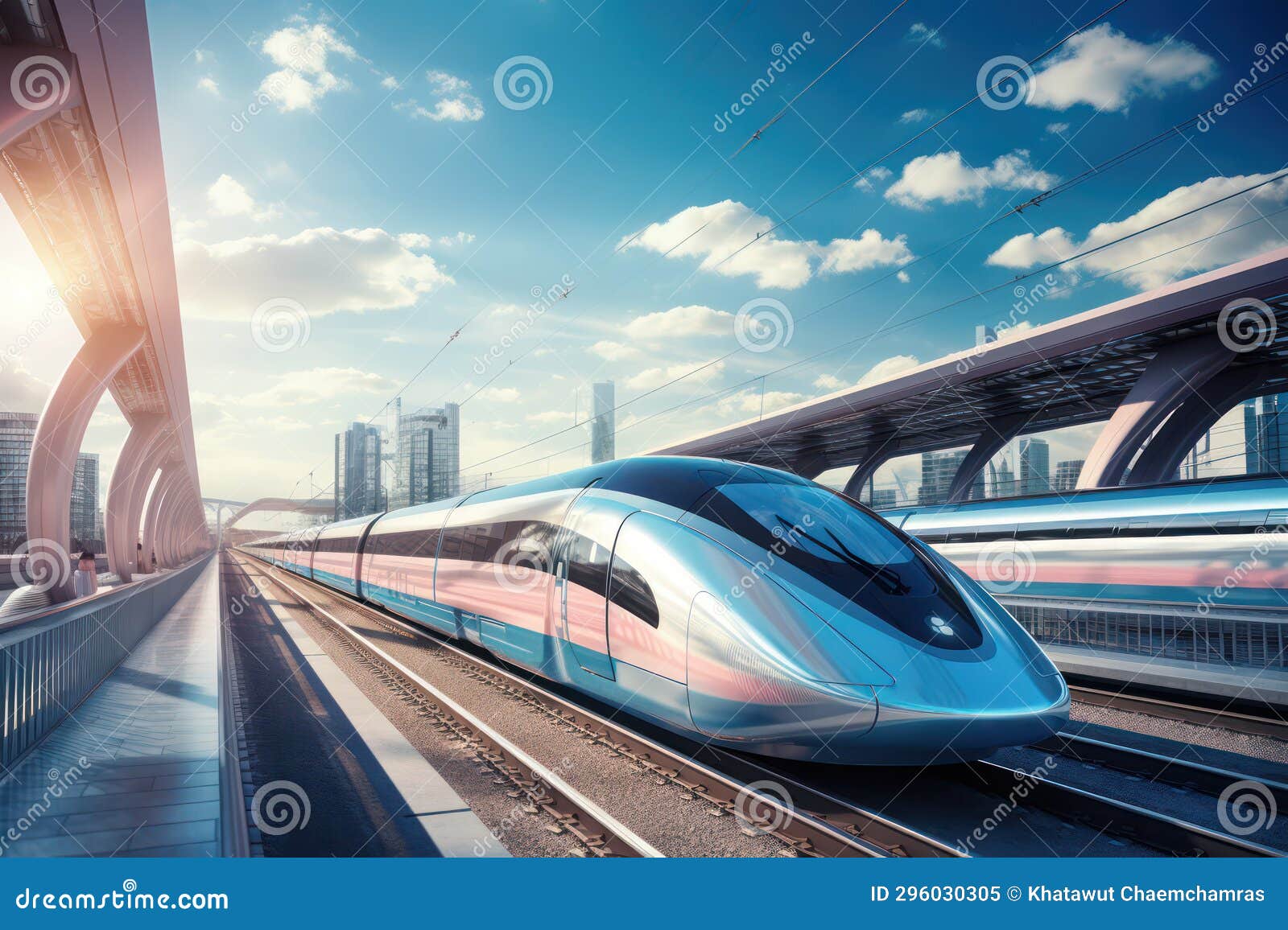 Futuristic High-Speed Trains in the Heart of Modern Metropolis Stock ...