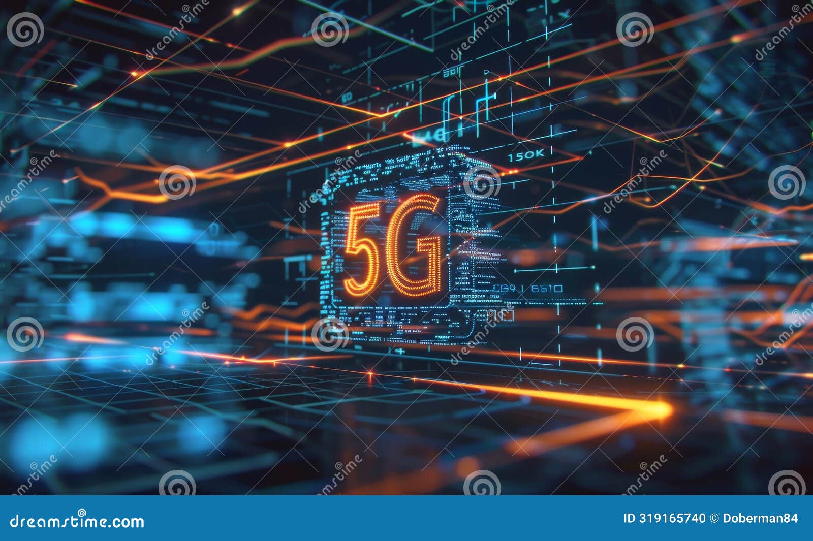 Futuristic High-tech 5G Network Background with Data Visualization ...