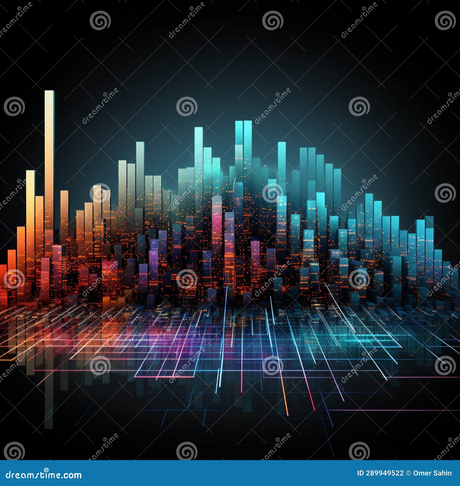 Futuristic High-Tech Cityscape with Dividend Graph Stock Photo - Image ...