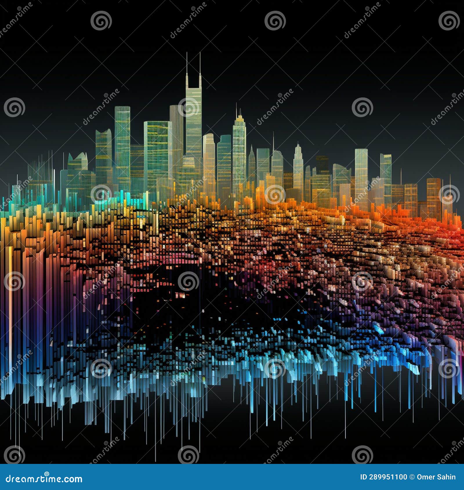 Futuristic High-Tech Cityscape with Dividend Graph Stock Photo - Image ...