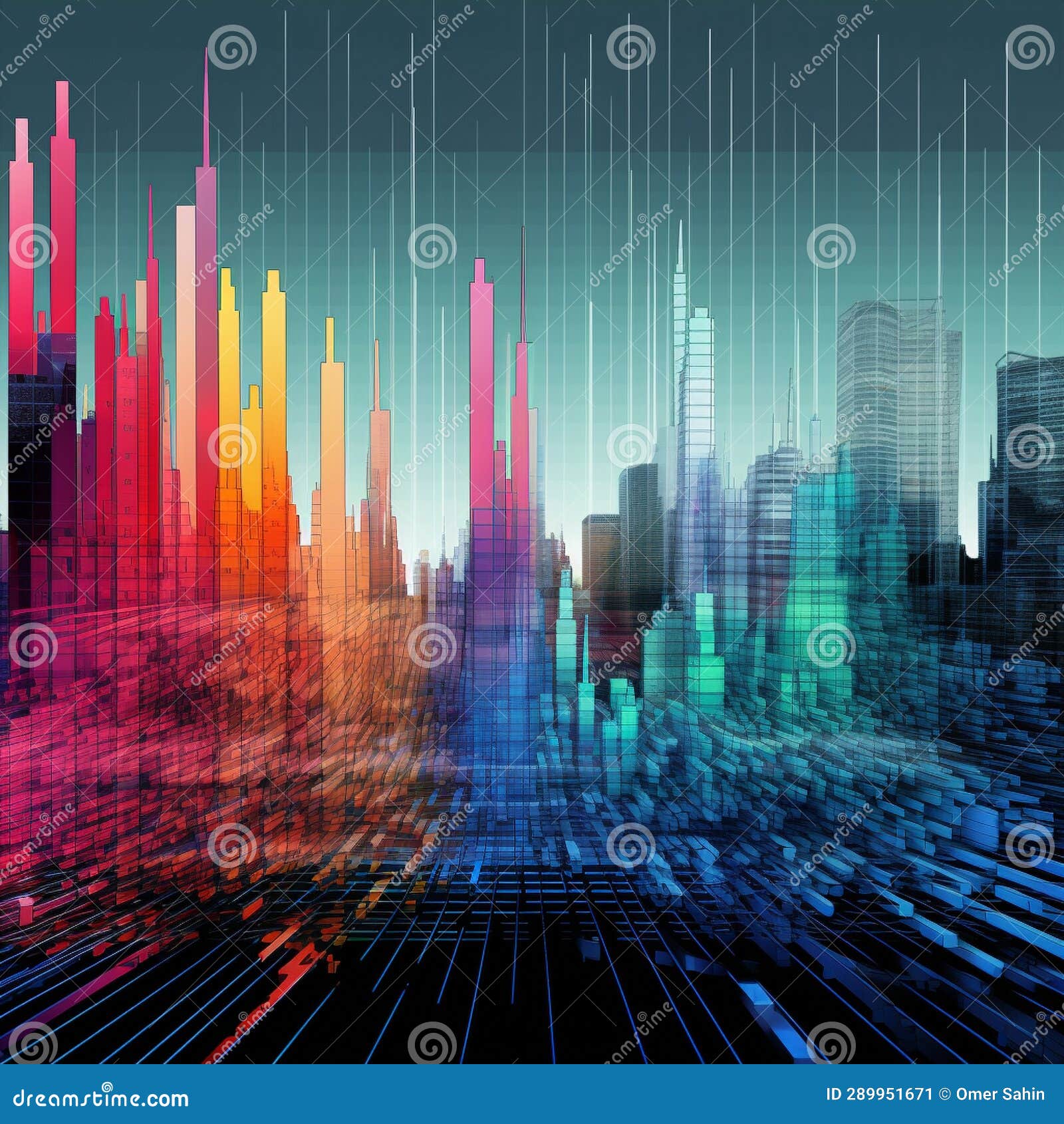 Futuristic High-Tech Cityscape with Dividend Graph Stock Image - Image ...