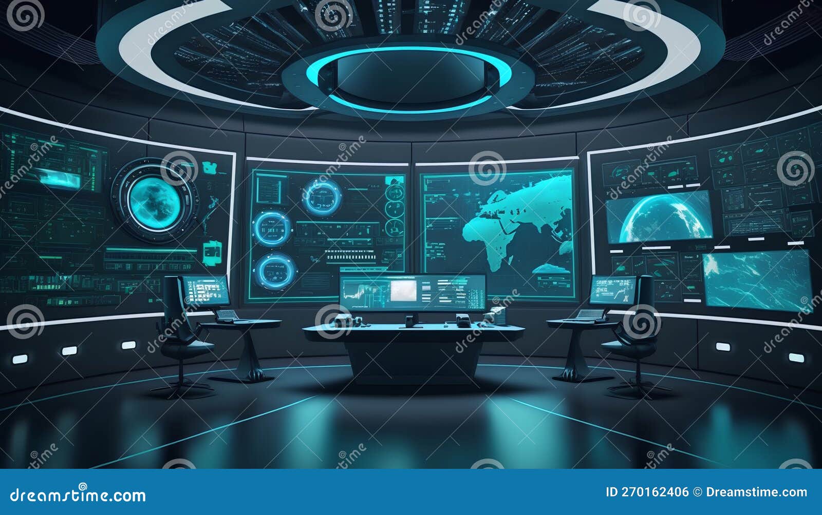 Futuristic, High Tech Control Room or Command Center. Generative AI ...