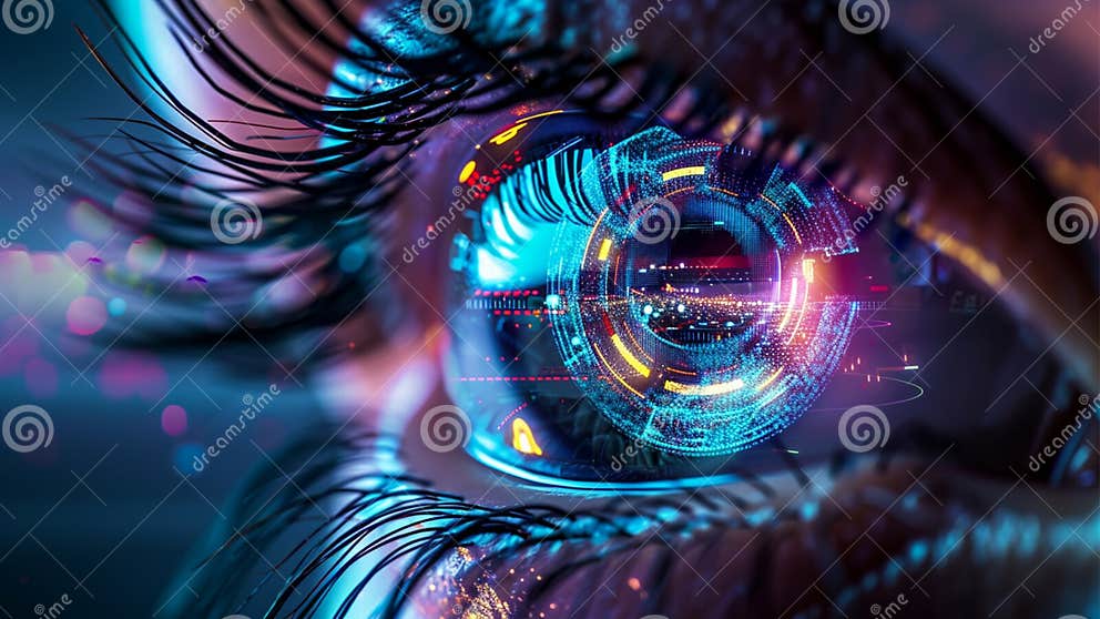 Futuristic High Tech Cybernetic Holographic AI Human Eye Processing ...