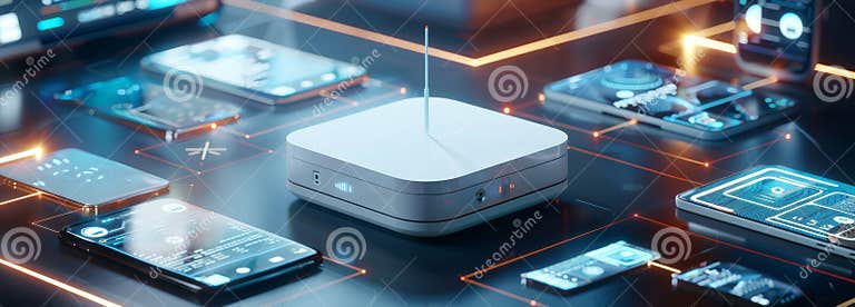 Futuristic High-tech Devices on a Glowing Surface with Advanced ...