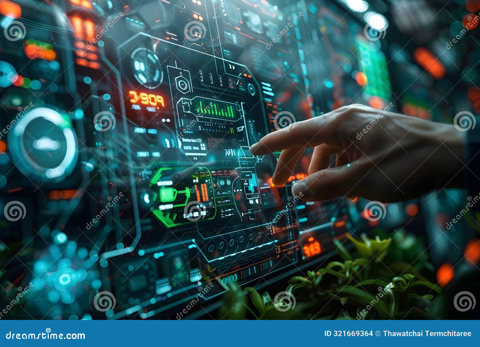 Futuristic High-Tech Industrial Dashboard with Holographic Interface ...