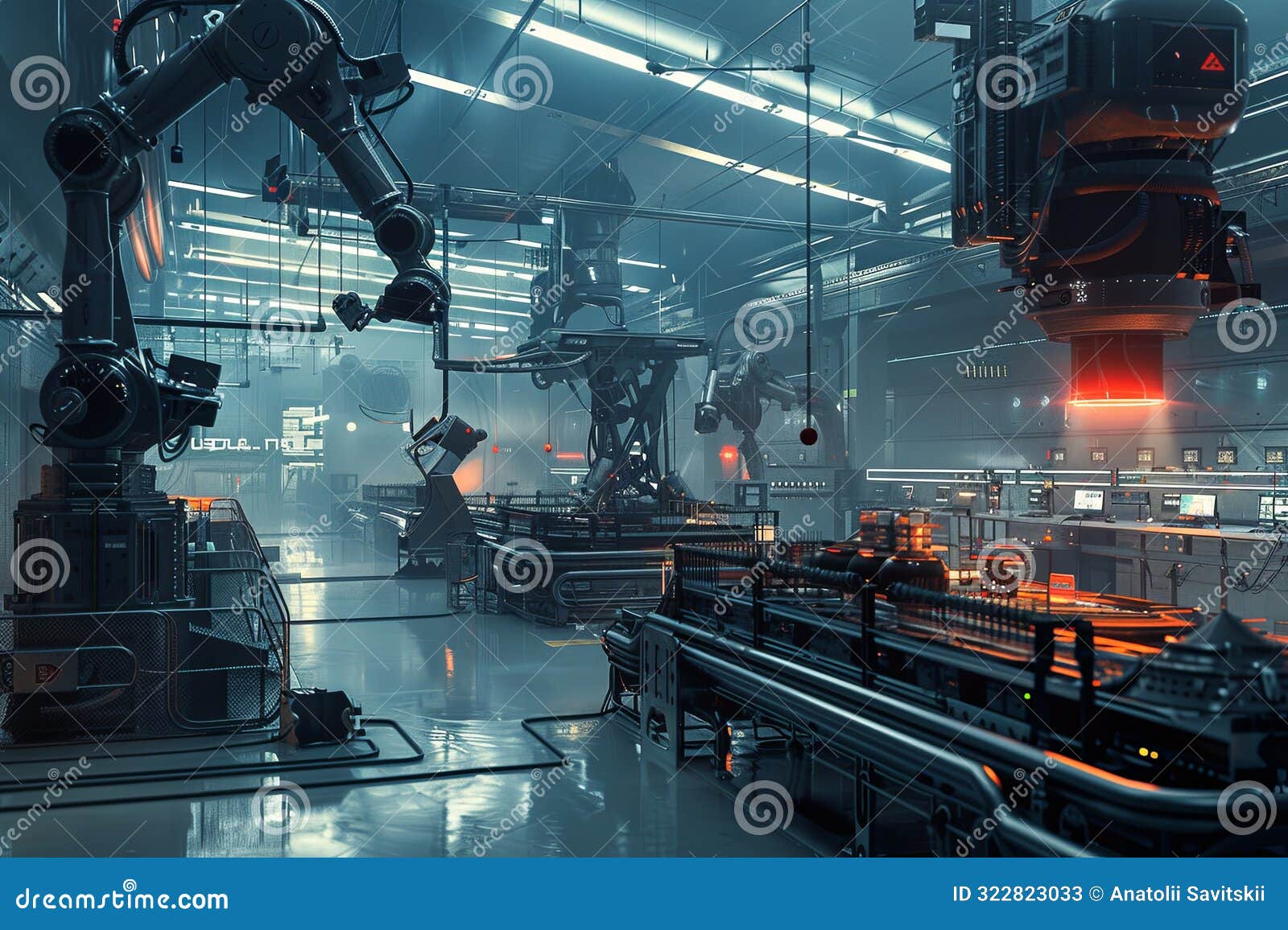 A Futuristic, High-tech Manufacturing Plant with Robotic Arms and ...