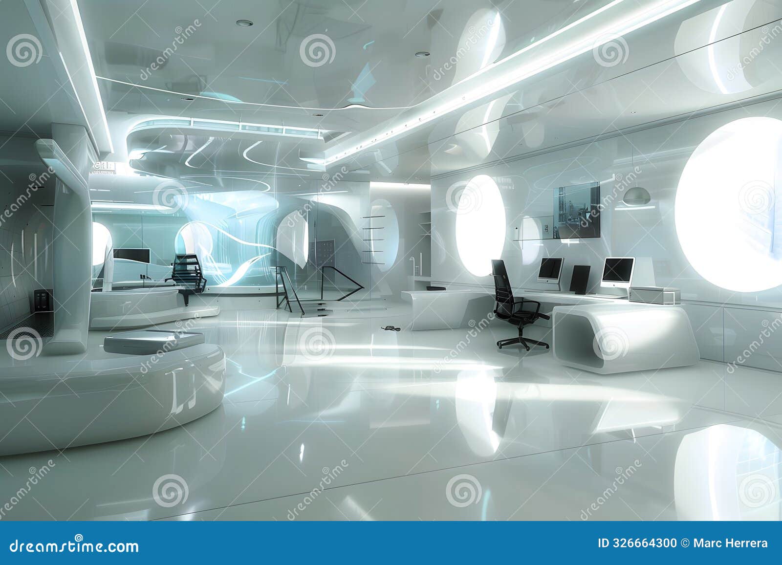 Futuristic High-Tech Office Space with Advanced Technology and Modern ...