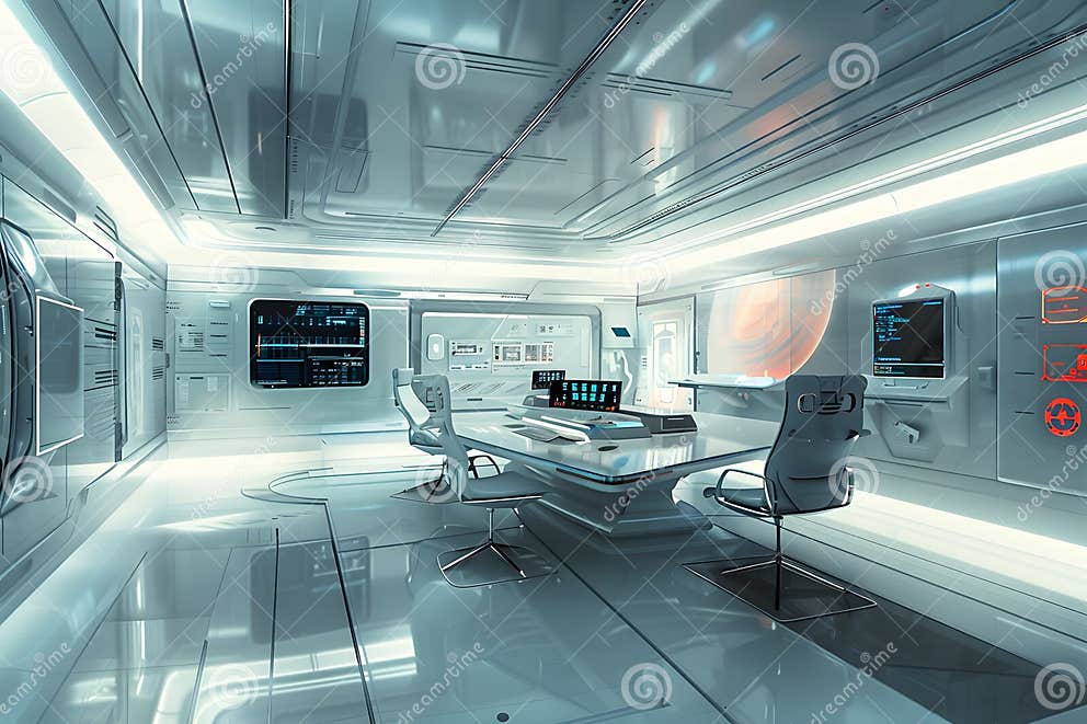 Futuristic High-Tech Office Space with Advanced Technology and Modern ...