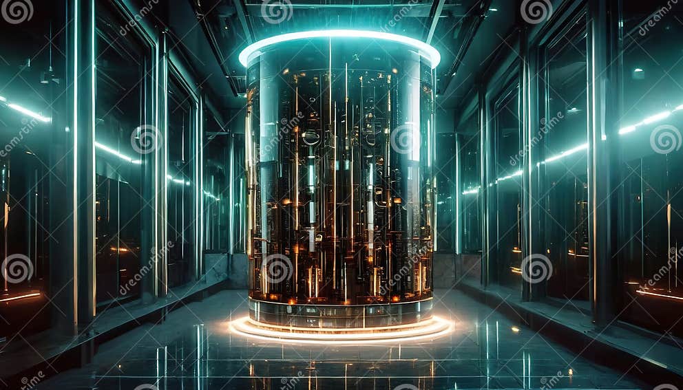 A Futuristic, High-tech Quantum Computing Core Surrounded by Reflective ...