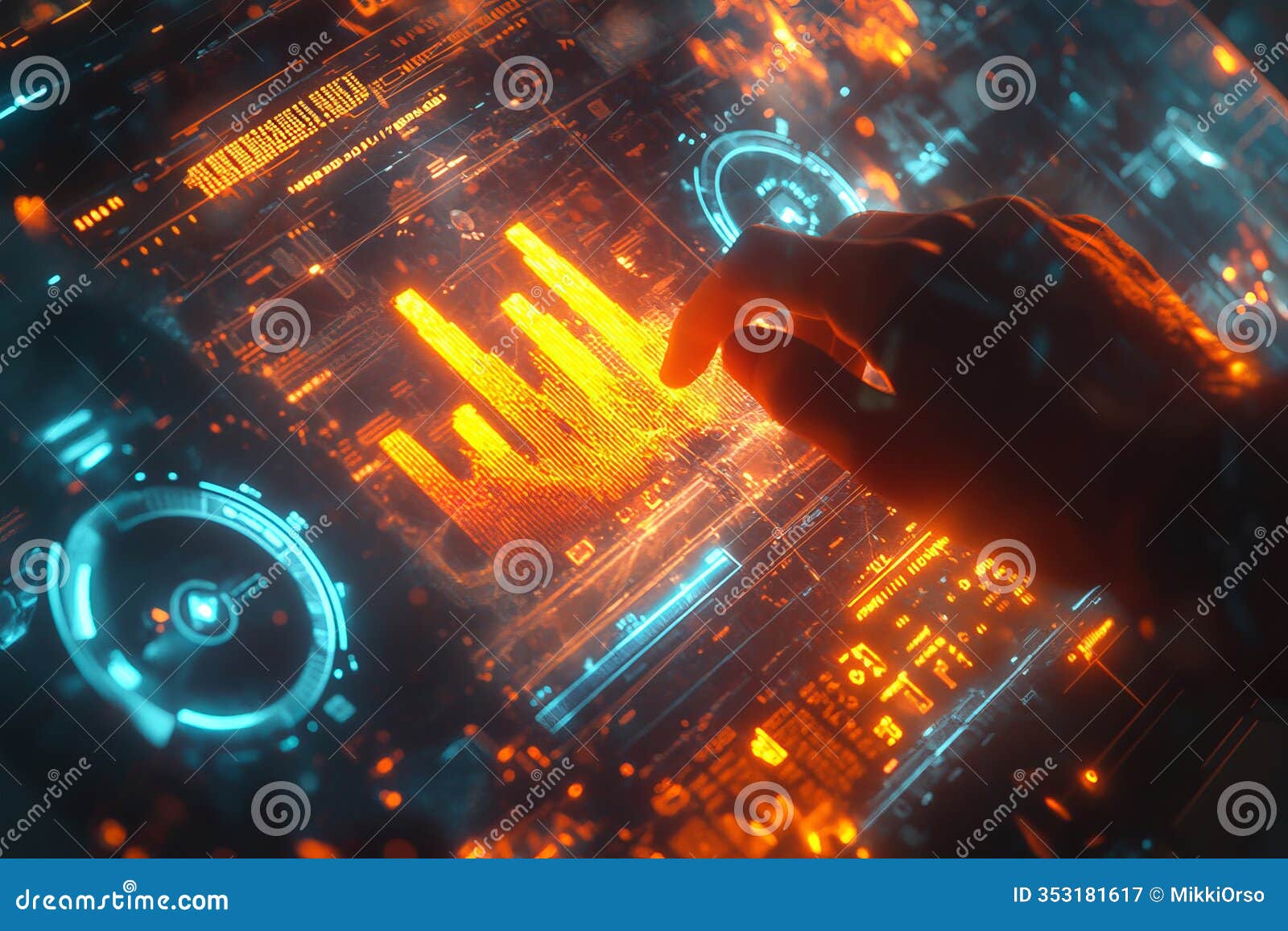 Futuristic High Tech Scene with Holographic Data Visuals and Energetic ...