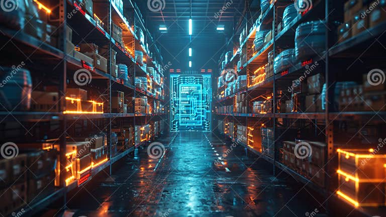 Futuristic High-Tech Warehouse with Digital Elements, Generative AI ... Futuristic High-Tech Warehouse with Digital Elements, Generative AI ...