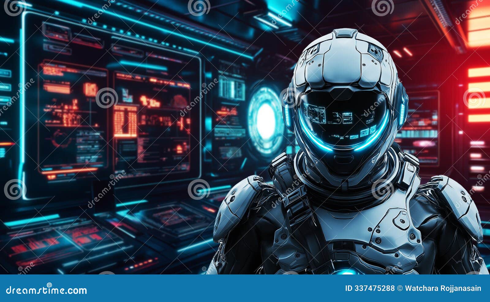 Futuristic High-Tech Warrior in Advanced Armor Stock Photo - Image of ...