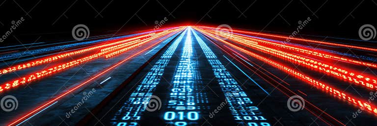 Futuristic Highway of Data a Glowing Binary Code Road Leading into ...