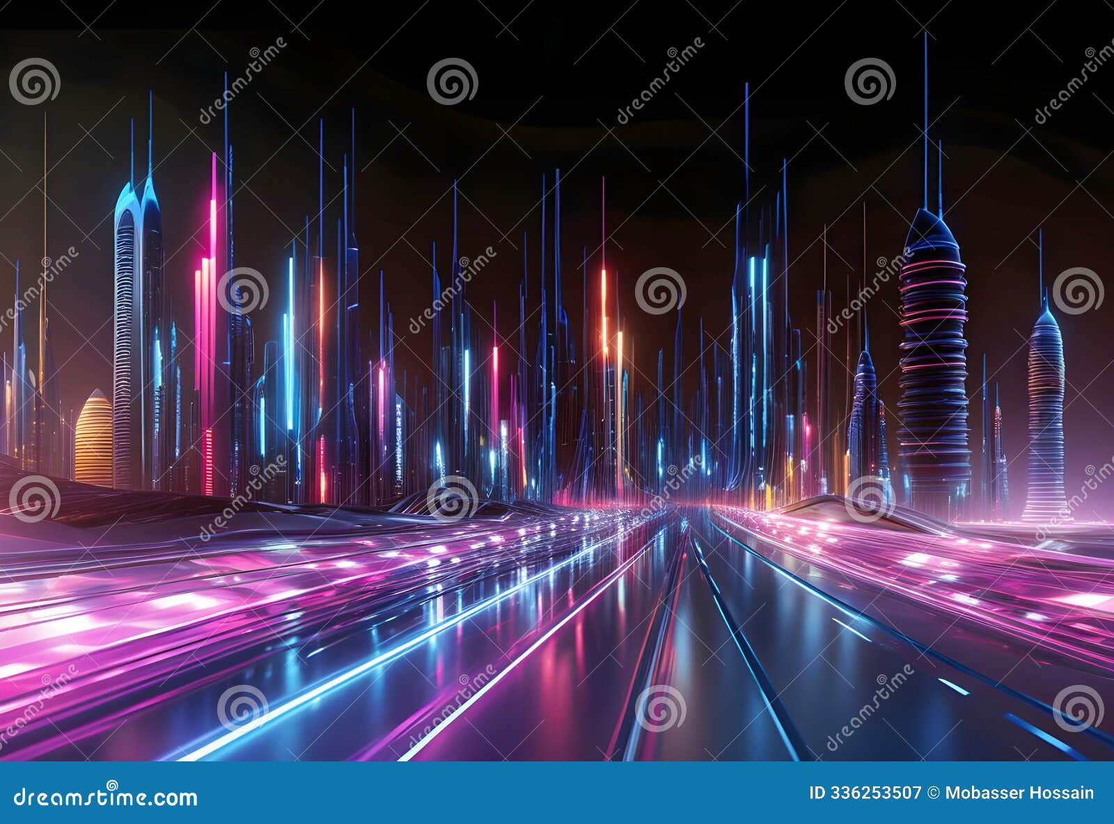 Futuristic Highway with Glowing Blue Traffic Data and Smart City ...