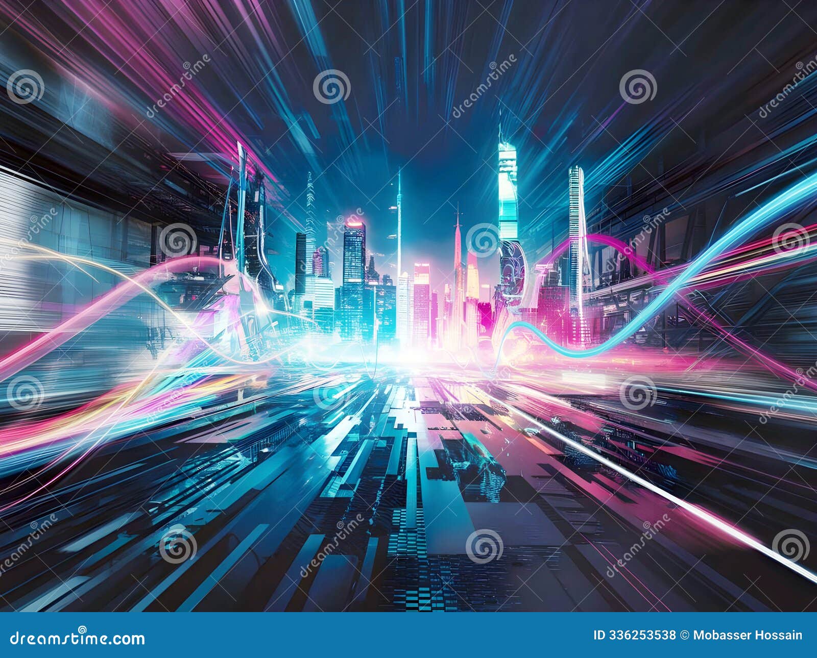 Futuristic Highway with Glowing Blue Traffic Data and Smart City ...