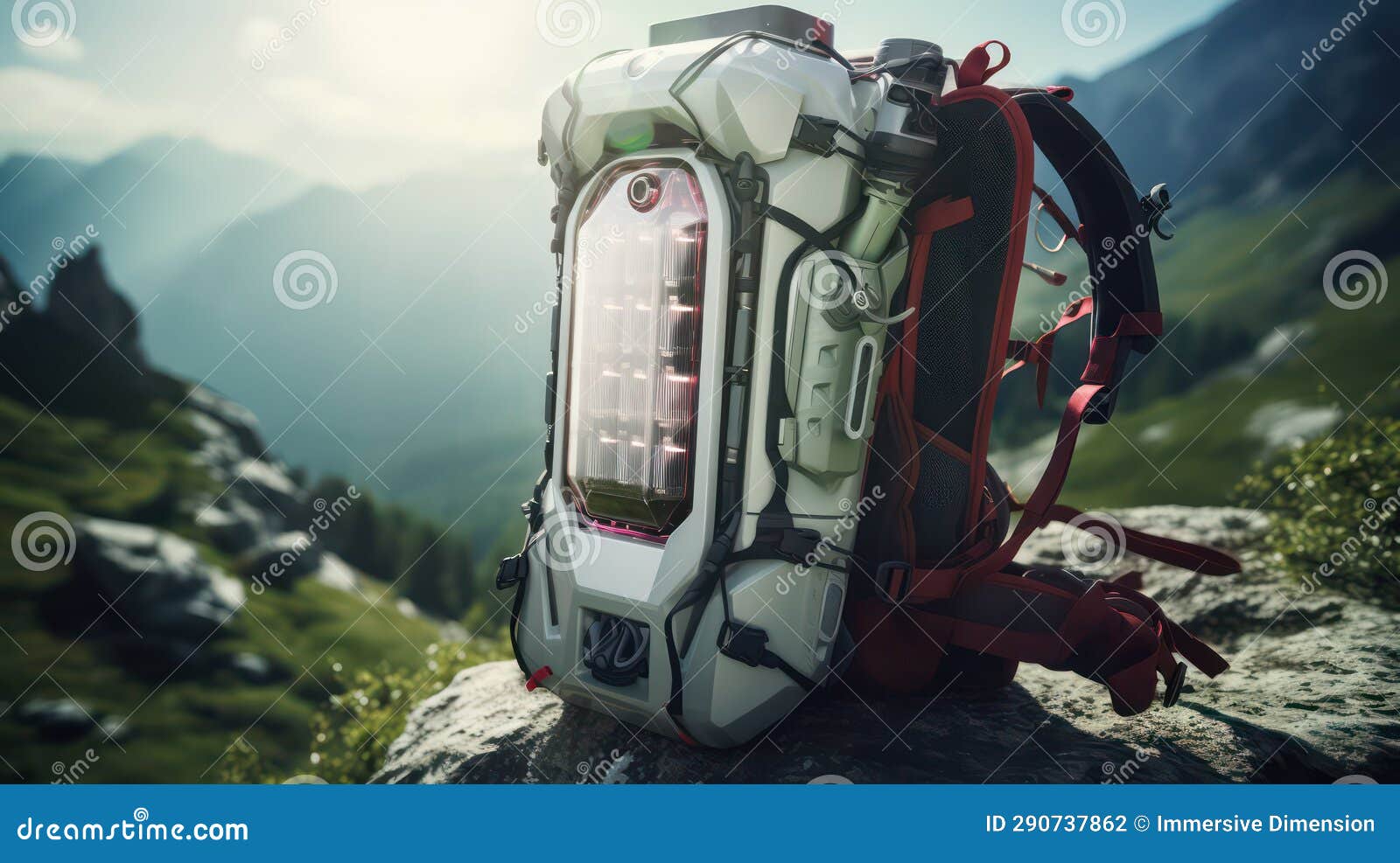 Futuristic Hiking Backpack with Integrated Solar Panels. High-Tech ...