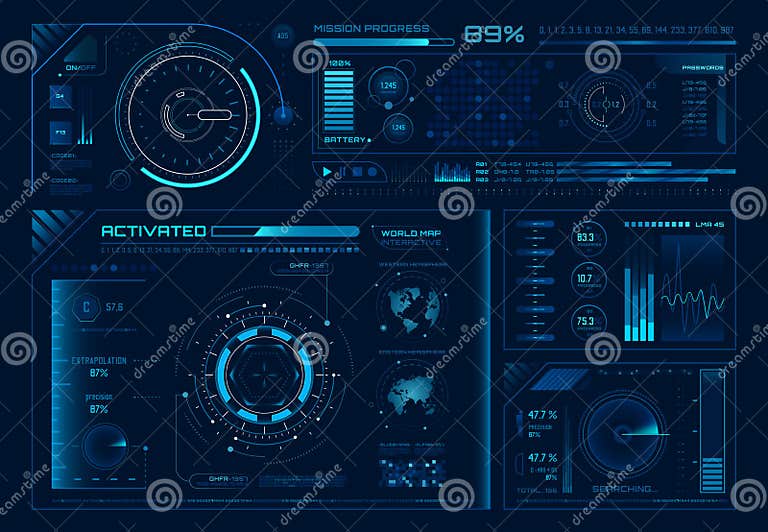 Futuristic Hologram Ui. Science Hud Interfaces, Graph Interface Frames and Tech Regulators or ...
