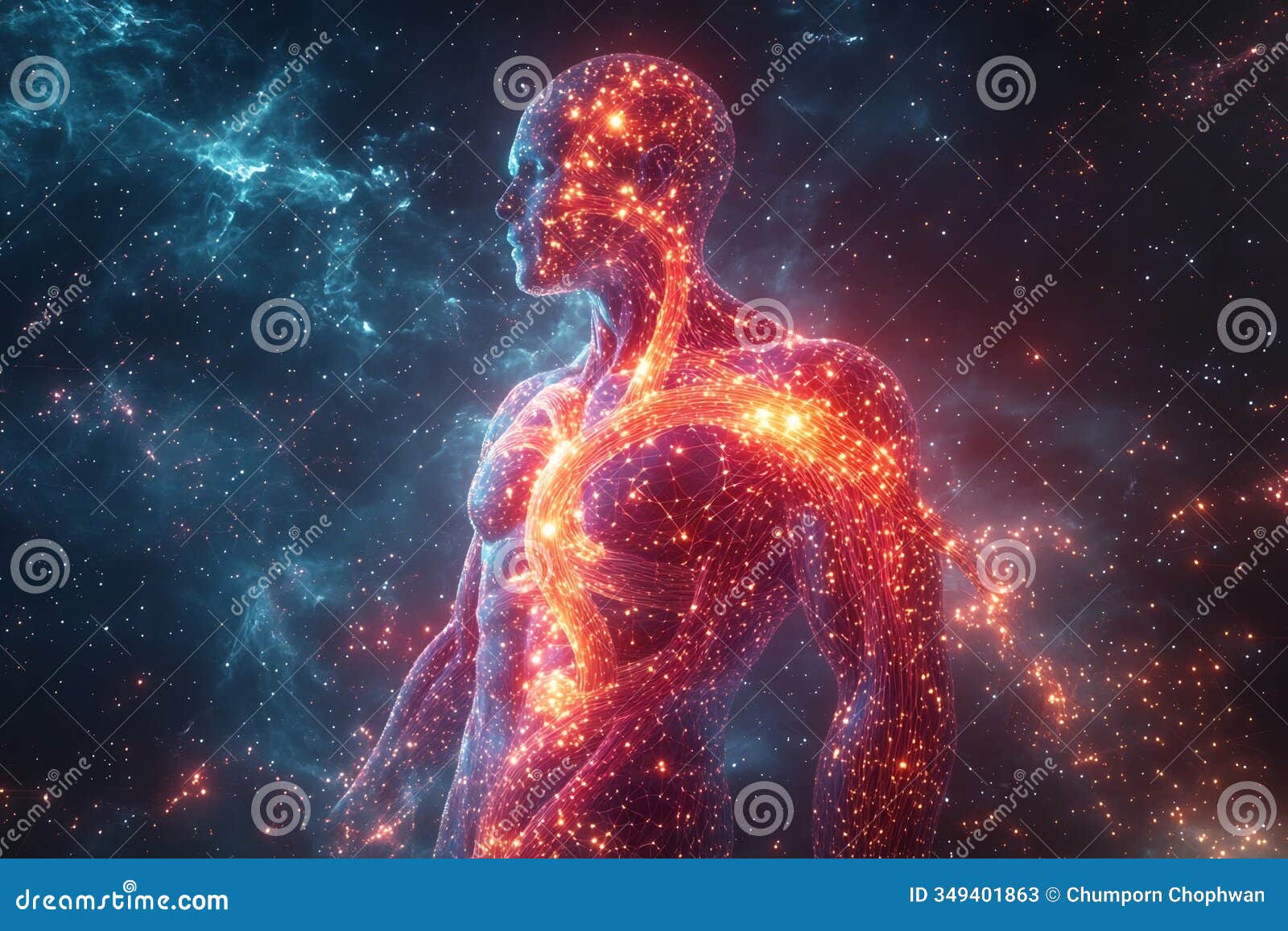 Holographic Cardiovascular System In Cosmic Glowing Backdrop With ...