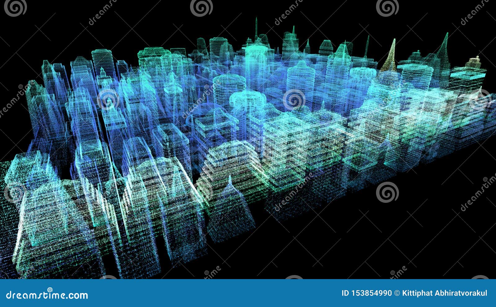 Futuristic Holographic Cyber City Stock Illustration - Illustration of ...