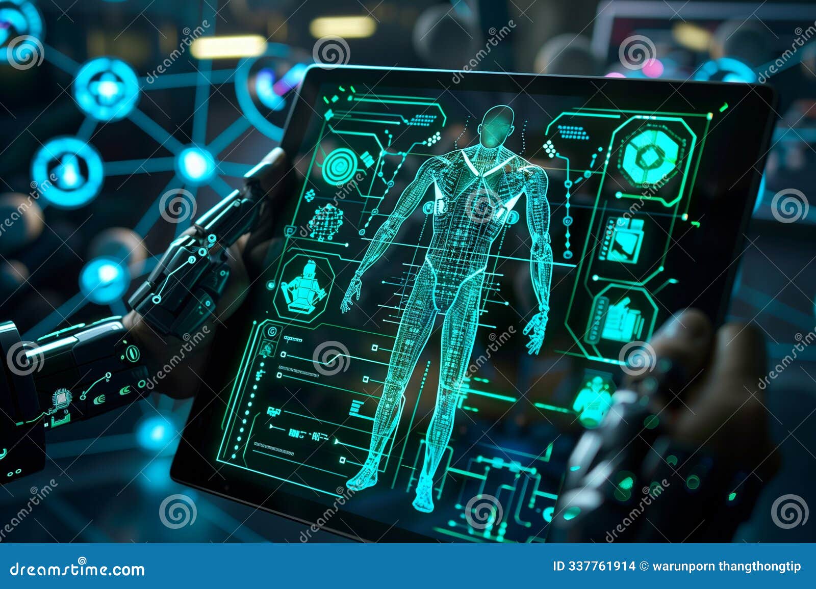 Futuristic Holographic Human Body and Various Health Status Indicators ...