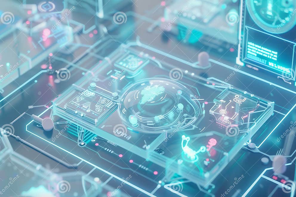 Futuristic Holographic World Map Digital Interfaces. Virtual Networking ...