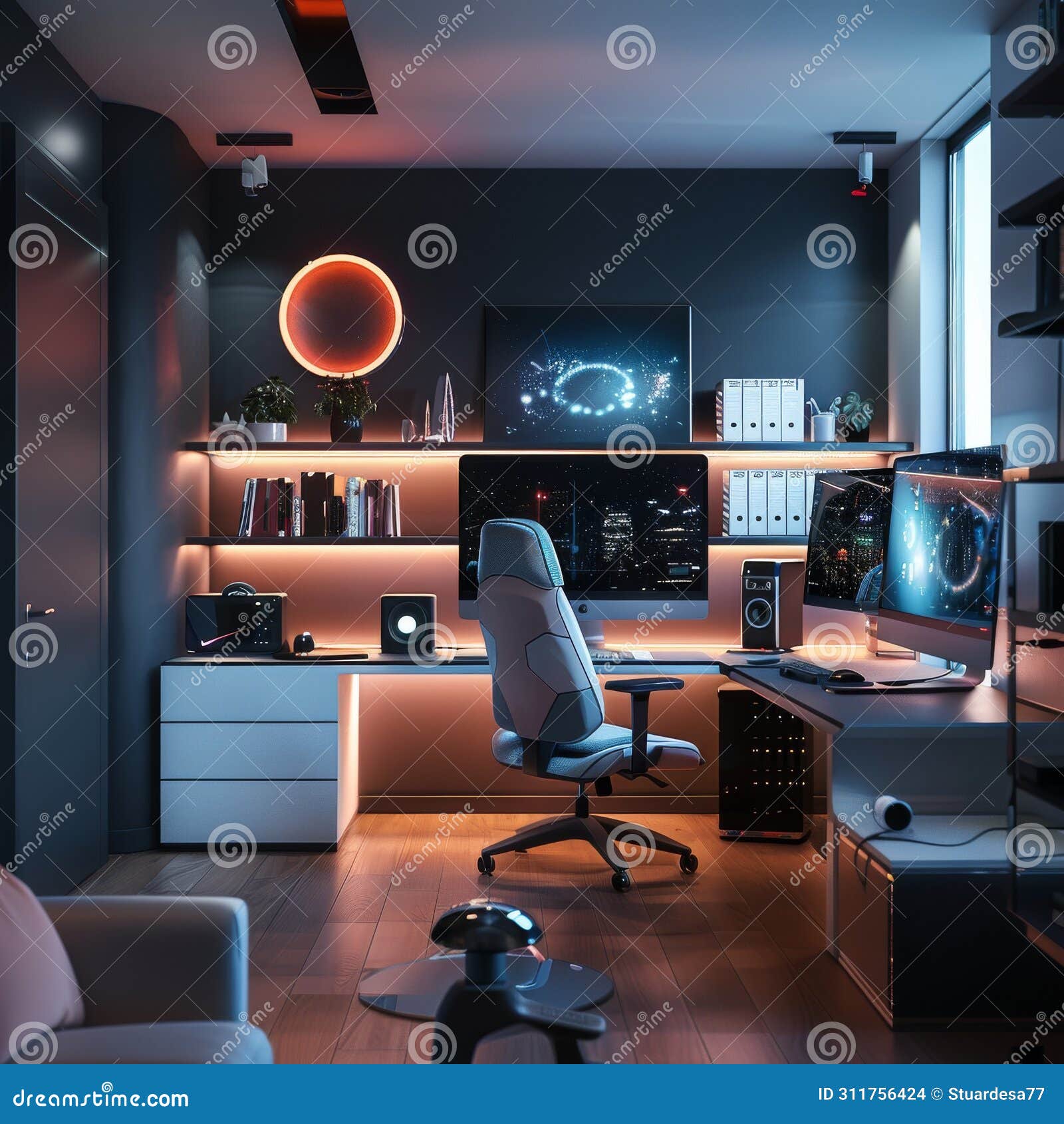 Futuristic Home Office Setup Stock Photo - Image of sleek, technology ...