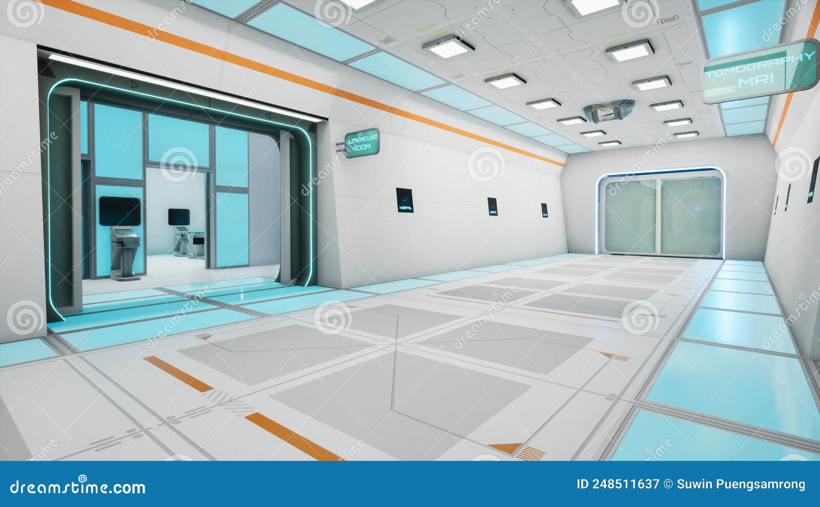 Futuristic Hospital Hallway in Metaverse Concept. 3d Render Stock ...