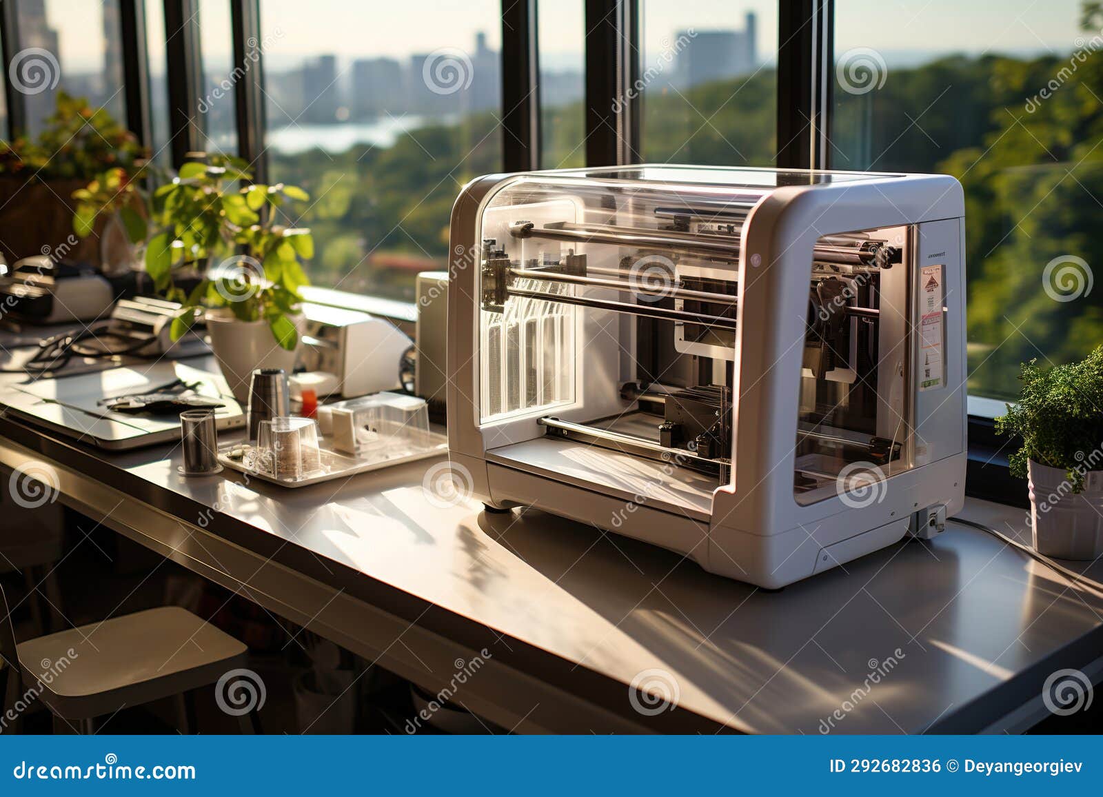 A Futuristic Hospital Room with a Couch and 3D Printer Stock ...
