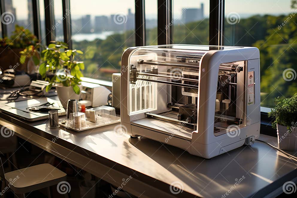 A Futuristic Hospital Room with a Couch and 3D Printer Stock ...